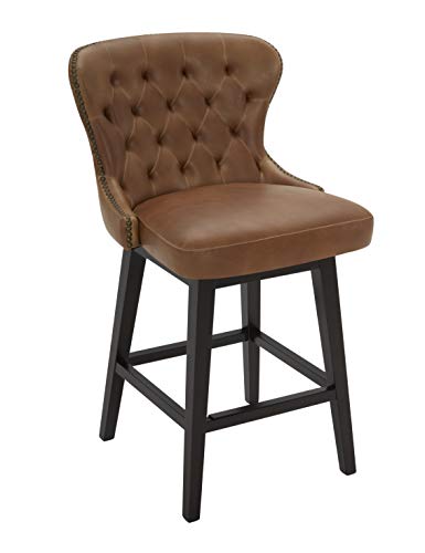 Amazon Brand – Stone & Beam Morgan Faux Leather Memory-Swivel Counter-Height Barstool, 38.2"H, Brown