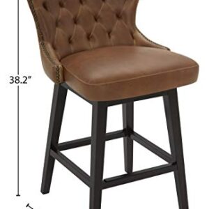 Amazon Brand – Stone & Beam Morgan Faux Leather Memory-Swivel Counter-Height Barstool, 38.2"H, Brown