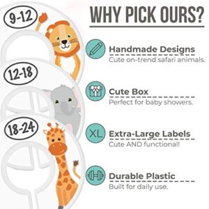 Baby Closet Size Dividers - 7X Safari Nursery Closet Dividers for Baby Clothes - Elephant Giraffe Zebra Lion Monkey Cheetah Nursery Decor - Baby Closet Dividers for Boy or Girl - [Safari] [White]