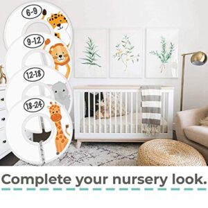 Baby Closet Size Dividers - 7X Safari Nursery Closet Dividers for Baby Clothes - Elephant Giraffe Zebra Lion Monkey Cheetah Nursery Decor - Baby Closet Dividers for Boy or Girl - [Safari] [White]