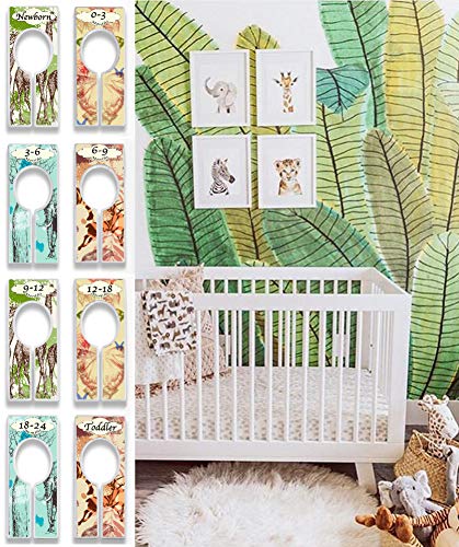 Closet Dividers for Baby Clothes by YardieBaby - Set of 8 Baby Clothing Size Age Hanger Dividers from Newborn Infant to Toddler Months Boys/Girls Nursery Closet Organizer (Safari)