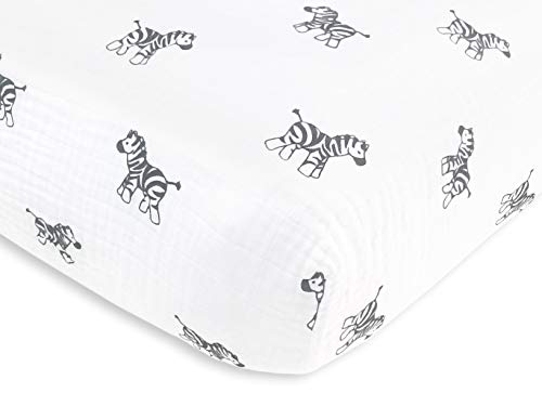 Amazing Baby Cotton Muslin Fitted Crib Sheet, Zebra, Soft Black , 28x52x6 Inch (Pack of 1)