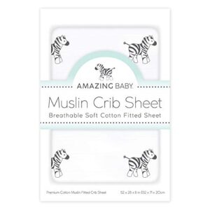 Amazing Baby Cotton Muslin Fitted Crib Sheet, Zebra, Soft Black , 28x52x6 Inch (Pack of 1)