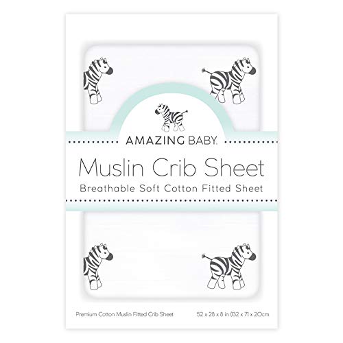 Amazing Baby Cotton Muslin Fitted Crib Sheet, Zebra, Soft Black , 28x52x6 Inch (Pack of 1)