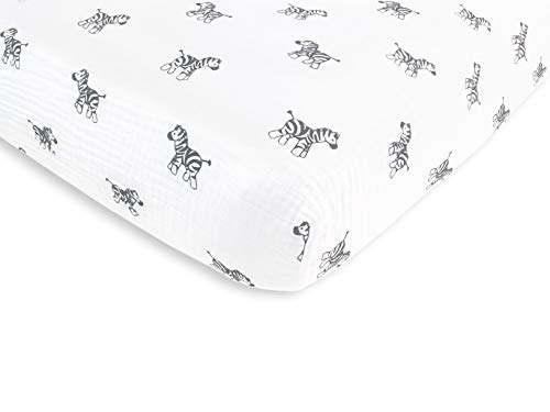 Amazing Baby Cotton Muslin Fitted Crib Sheet, Zebra, Soft Black , 28x52x6 Inch (Pack of 1)