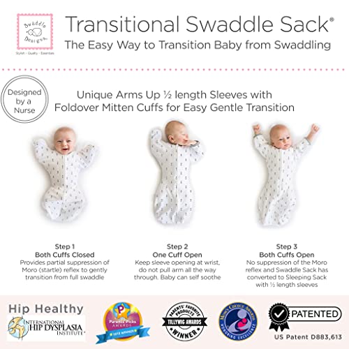 SwaddleDesigns Transitional Swaddle Sack with Arms Up Half-Length Sleeves and Mitten Cuffs, Heavenly Floral, Pink, Medium, 3-6 Months (Better Sleep for Baby Girls, Easy Swaddle Transition)