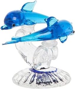 beachcombers b22489 dual dolphins mini glass art, 2.36-inch high