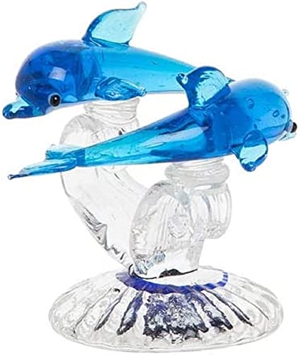 Beachcombers B22489 Dual Dolphins Mini Glass Art, 2.36-inch High