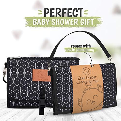 Portable Diaper Changing Pad - Waterproof Travel Changing Mat for Baby, Foldable Baby Diaper Clutch, Detachable Baby Travel Diaper Mat for Diaper Changing Station, Diaper Change Mat (Black Geo)