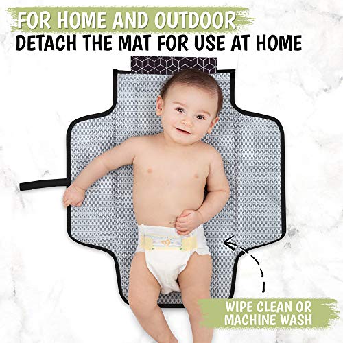 Portable Diaper Changing Pad - Waterproof Travel Changing Mat for Baby, Foldable Baby Diaper Clutch, Detachable Baby Travel Diaper Mat for Diaper Changing Station, Diaper Change Mat (Black Geo)