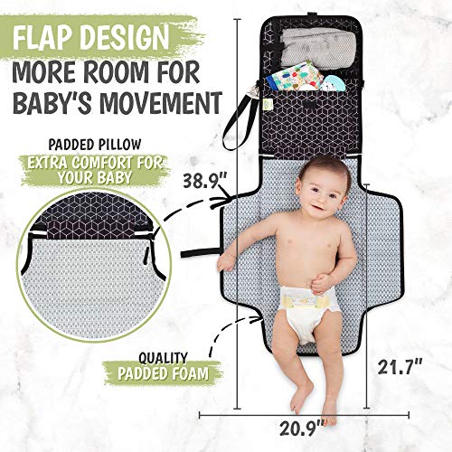 Portable Diaper Changing Pad - Waterproof Travel Changing Mat for Baby, Foldable Baby Diaper Clutch, Detachable Baby Travel Diaper Mat for Diaper Changing Station, Diaper Change Mat (Black Geo)