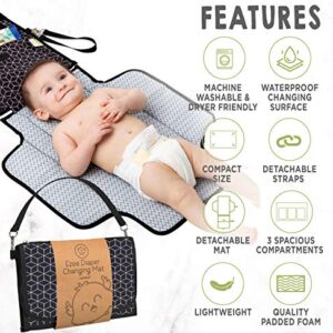 Portable Diaper Changing Pad - Waterproof Travel Changing Mat for Baby, Foldable Baby Diaper Clutch, Detachable Baby Travel Diaper Mat for Diaper Changing Station, Diaper Change Mat (Black Geo)