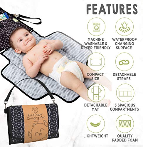 Portable Diaper Changing Pad - Waterproof Travel Changing Mat for Baby, Foldable Baby Diaper Clutch, Detachable Baby Travel Diaper Mat for Diaper Changing Station, Diaper Change Mat (Black Geo)