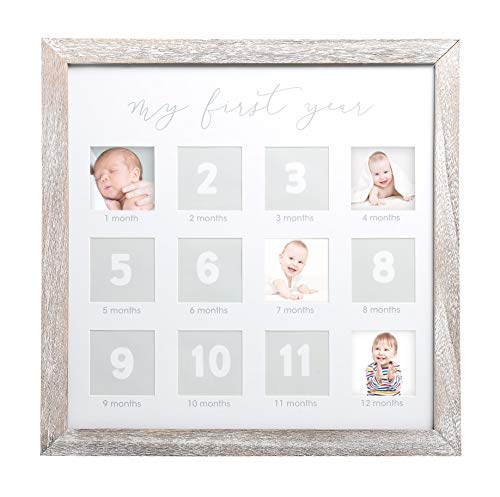 Pearhead My First Year Photo Moments Baby Keepsake Frame, Baby’s First Year Photo Frame, Father’s Day Accessory, Gender-Neutral Baby Milestone Nursery Décor, Rustic