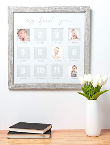 Pearhead My First Year Photo Moments Baby Keepsake Frame, Baby’s First Year Photo Frame, Father’s Day Accessory, Gender-Neutral Baby Milestone Nursery Décor, Rustic