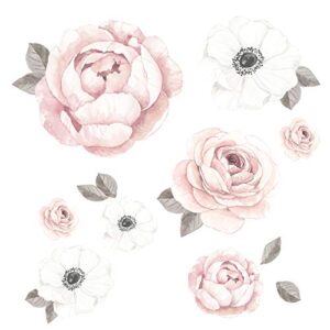 lambs & ivy floral garden large pink/white watercolor flowers wall decals