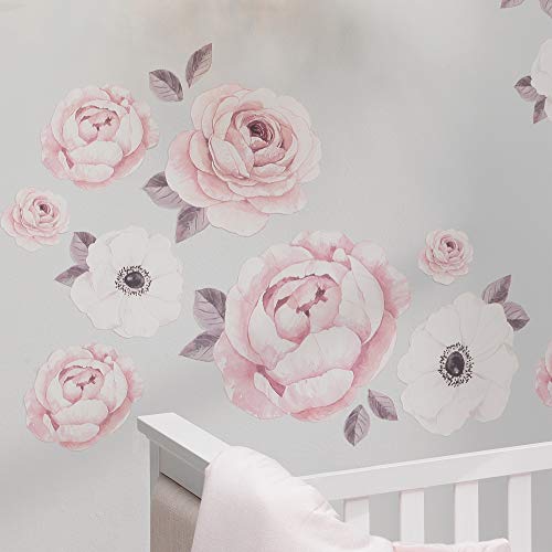 Lambs & Ivy Floral Garden Large Pink/White Watercolor Flowers Wall Decals