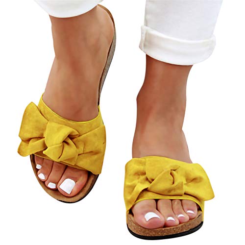 Sandals for Women Flat,Women's 2020 Bow Knot Comfy Platform Sandal Shoes Summer Beach Travel Fashion Slipper Flip Flops Yellow