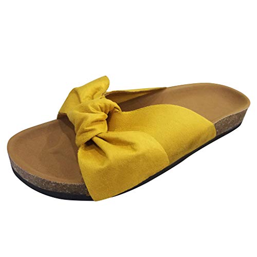 Sandals for Women Flat,Women's 2020 Bow Knot Comfy Platform Sandal Shoes Summer Beach Travel Fashion Slipper Flip Flops Yellow