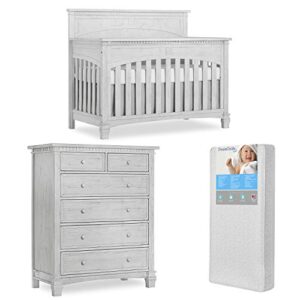 evolur santa fe 5 in 1 convertible crib & tall chest with free 260 coil crib & toddler mattress