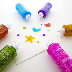 BAZIC Glitter Glue 6 Neon Color Star & Moon Sequins, Non-Toxic Washable Glitter Glue for Slime Paints Art Crafts, Gift for Kids (4oz/Pack), 6-Packs