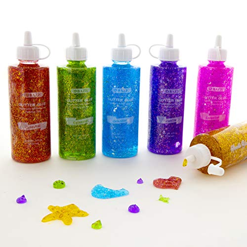 BAZIC Glitter Glue 6 Neon Color Star & Moon Sequins, Non-Toxic Washable Glitter Glue for Slime Paints Art Crafts, Gift for Kids (4oz/Pack), 6-Packs