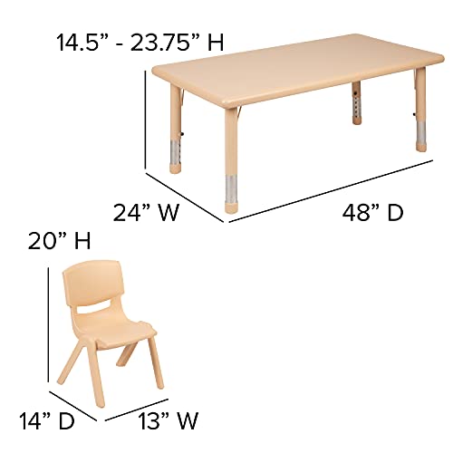 Flash Furniture Emmy 24"W x 48"L Rectangular Natural Plastic Height Adjustable Activity Table Set with 4 Chairs