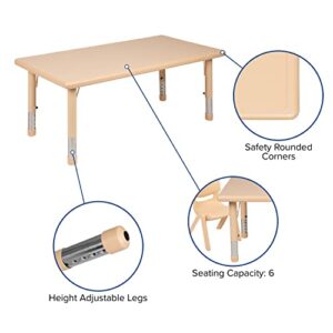 Flash Furniture Emmy 24"W x 48"L Rectangular Natural Plastic Height Adjustable Activity Table Set with 4 Chairs