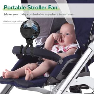 snawowo Mini Baby Stroller Fan, Handheld Personal Portable Clip On Fan with Flexible Tripod for Stroller Bike Desk Treadmill Crib Car Seat Outdoor Camping, USB or Battery Powered (Black)