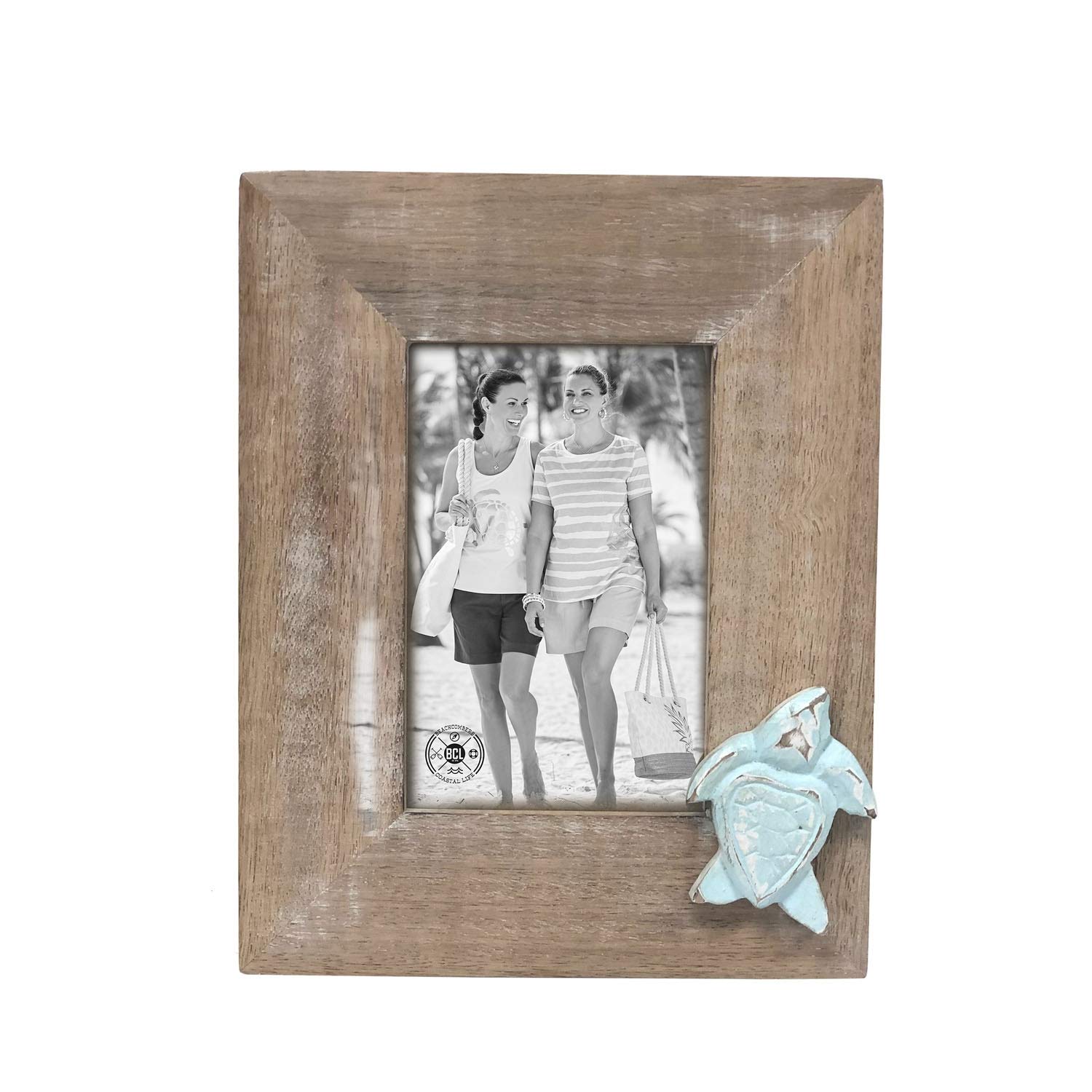 Beachcombers B22297 Whitewashed Turquoise Turtle Frame, 4-inches x 6-inches