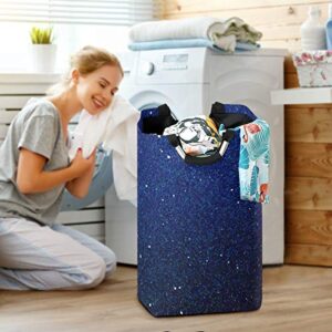 OREZI Blue Shiny Galaxy Stars Laundry Hamper,Waterproof and Foldable Laundry Bag with Handles for Baby Nursery College Dorms Kids Bedroom Bathroom