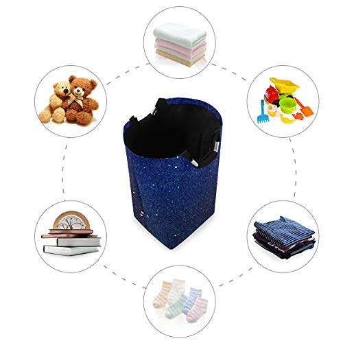 OREZI Blue Shiny Galaxy Stars Laundry Hamper,Waterproof and Foldable Laundry Bag with Handles for Baby Nursery College Dorms Kids Bedroom Bathroom