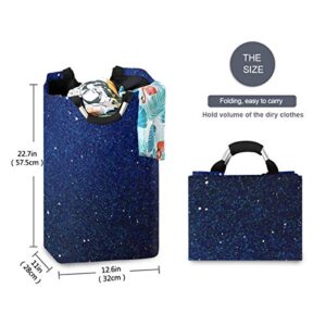 OREZI Blue Shiny Galaxy Stars Laundry Hamper,Waterproof and Foldable Laundry Bag with Handles for Baby Nursery College Dorms Kids Bedroom Bathroom