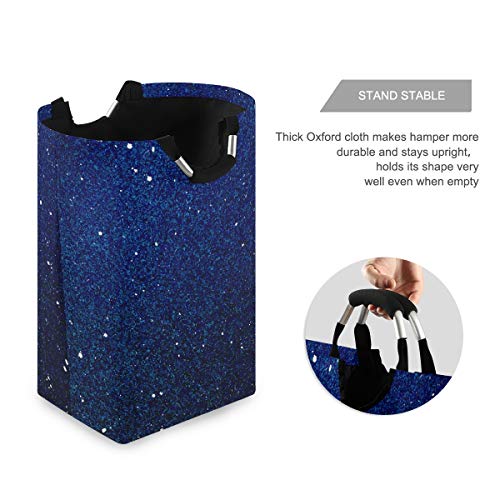 OREZI Blue Shiny Galaxy Stars Laundry Hamper,Waterproof and Foldable Laundry Bag with Handles for Baby Nursery College Dorms Kids Bedroom Bathroom