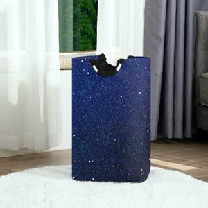 OREZI Blue Shiny Galaxy Stars Laundry Hamper,Waterproof and Foldable Laundry Bag with Handles for Baby Nursery College Dorms Kids Bedroom Bathroom