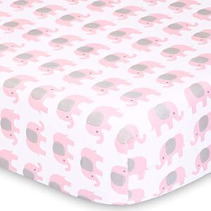 The Peanutshell Fitted Crib Sheet Set for Baby Girls, Pink Elephant & Hearts, 2 Pack Set