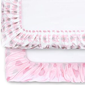 The Peanutshell Fitted Crib Sheet Set for Baby Girls, Pink Elephant & Hearts, 2 Pack Set