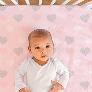 The Peanutshell Fitted Crib Sheet Set for Baby Girls, Pink Elephant & Hearts, 2 Pack Set