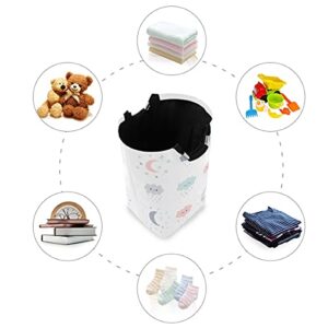 OREZI Smiling Clouds Moon Stars Laundry Hamper,Waterproof and Foldable Laundry Bag with Handles for Baby Nursery College Dorms Kids Bedroom Bathroom