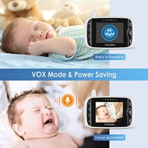 HelloBaby Monitor with Camera and Audio, IPS Screen LCD Display Video Baby Monitor No WiFi Infrared Night Vision, Temprature, Lullaby, Two Way Audio and VOX Mode (HB66)