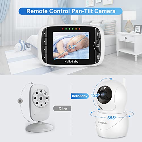 HelloBaby Monitor with Camera and Audio, IPS Screen LCD Display Video Baby Monitor No WiFi Infrared Night Vision, Temprature, Lullaby, Two Way Audio and VOX Mode (HB66)