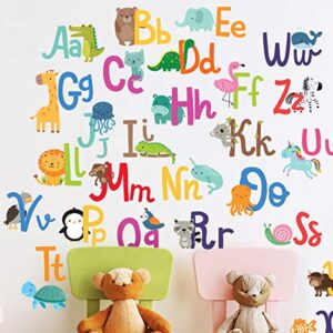 alphabet wall decals for kids rooms - abc toddler boy and girl playroom décor animal stickers - wall decals for kids rooms