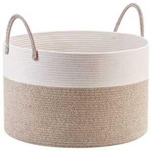 mintwood design extra large 22 x 14 inches cotton rope blanket basket living room, woven laundry basket, toy storage baskets bin, decorative round pillow towel basket with handles