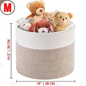 MINTWOOD Design 15 x 14.2 Inches Woven Cotton Rope Storage Basket, Stuffed Toy Basket Bin, Laundry Basket Hamper, Nursery Basket, Dog Toy Basket, Blanket Basket, Gift Basket, Light Brown