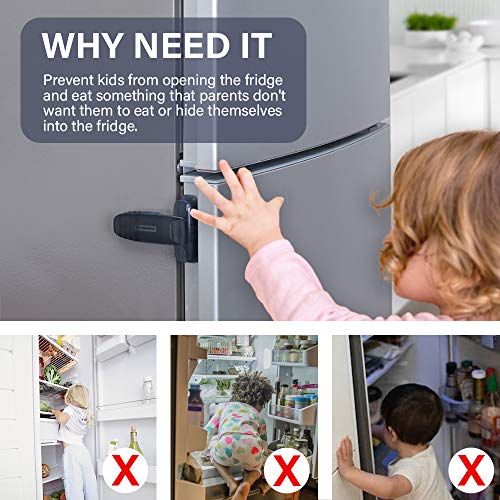 EUDEMON Home Refrigerator Fridge Freezer Door Lock Latch Catch Toddler Kids Child Baby Safety Lock Easy to Install and Use 3M VHB Adhesive no Tools Need or Drill (Grey，1 Pack)