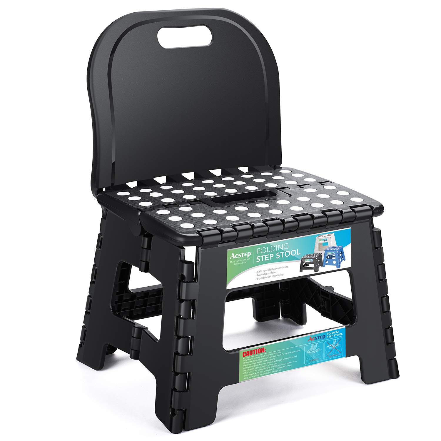 ACSTEP Heavy Duty Step Stool with Back Support, Kids Step Stool, Adult Folding Stool for Outdoor or Indoor Kitchen Step Stools and Bathroom Stool, 9 inch Toddler Step Stool