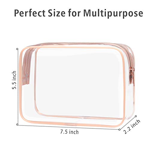 PACKISM Clear Makeup Bag with Zipper, 3 Pack Beauty Clear Cosmetic Bag TSA Approved Toiletry Bag, Travel Clear Toiletry Bag, Quart Size Bag Carry on Airport Airline Compliant Bag, Rose Pink(for age 12 or above)