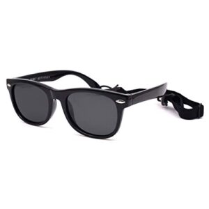 juslink flexible polarized baby sunglasses for toddler and infant with strap age 0-4 (black)