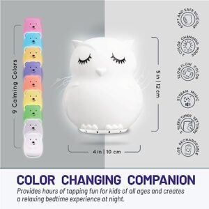 Lumipets Owl, Kids Night Light, Play Music, Silicone Nursery Light for Baby and Toddler, Squishy Night Light for Kids Room, Animal Night Lights for Girls and Boys, Kawaii Lamp, Cute Lamps for Bedroom