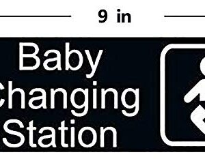 New Baby Changing Station Sign, 9 x 3 in with English and Symbol, Black for Men, Women, Unisex